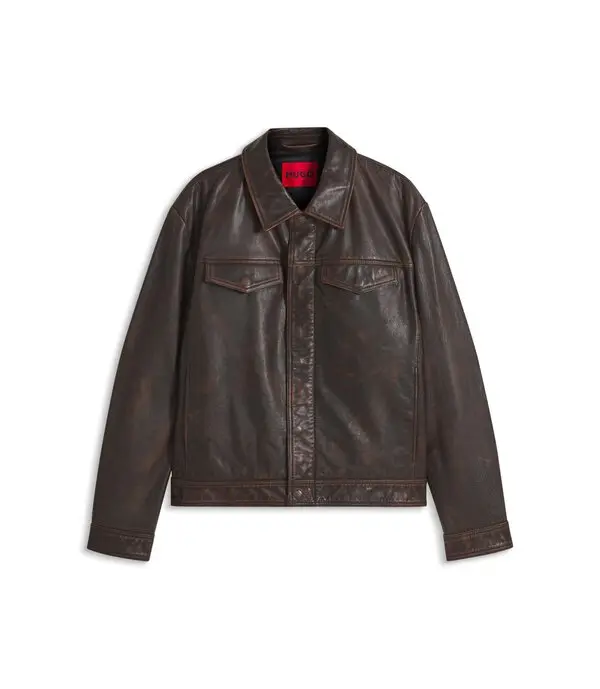 Hugo Regular-fit Leather Jacket With Chest Pockets