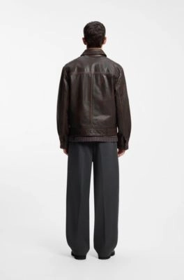 Hugo Regular-fit Leather Jacket With Chest Pockets