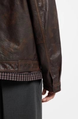 Hugo Regular-fit Leather Jacket With Chest Pockets