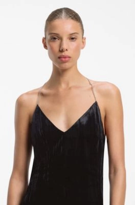 Hugo Velvet Maxi Dress With Chain Halter Straps