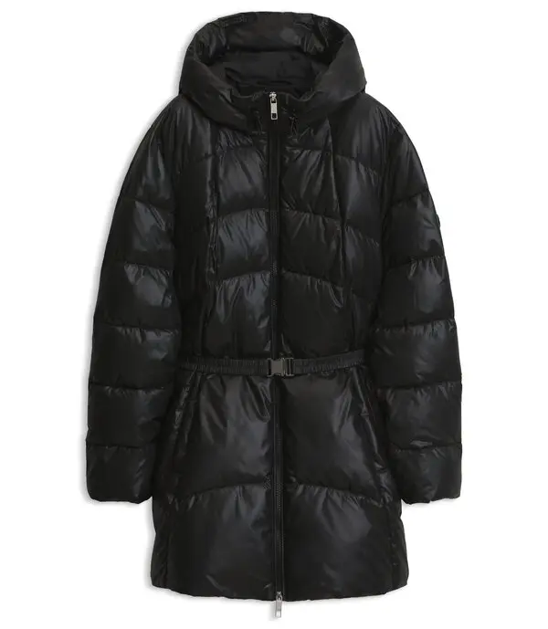BOSS Knee-length Hooded Jacket With Removable Belt - Black
