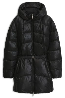 BOSS Knee-length Hooded Jacket With Removable Belt