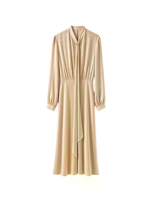 DANAME Midi Tie-neck Gathered-waist Dress