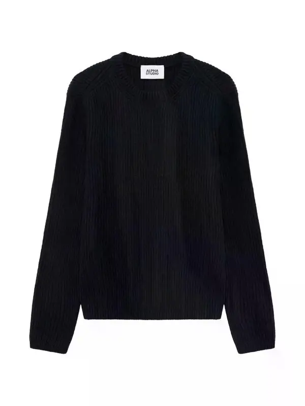 Alpha Studio Ribbed-knit Crew-neck Sweater