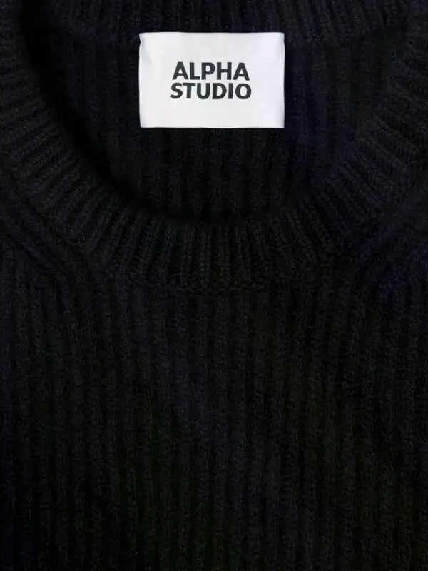 Alpha Studio Ribbed-knit Crew-neck Sweater