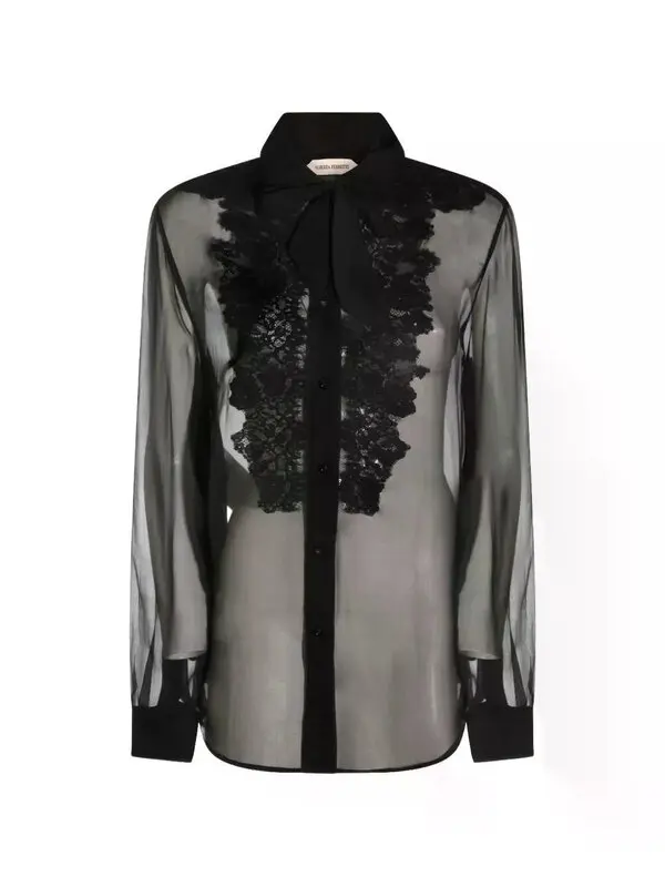 Alberta Ferretti Lace-panelled Pussy-bow Shirt - Black