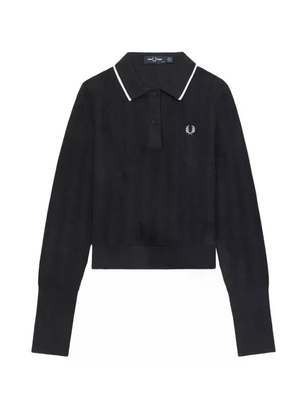 Fred Perry Textured-knit Long-sleeve Polo Top