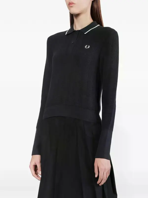 Fred Perry Textured-knit Long-sleeve Polo Top