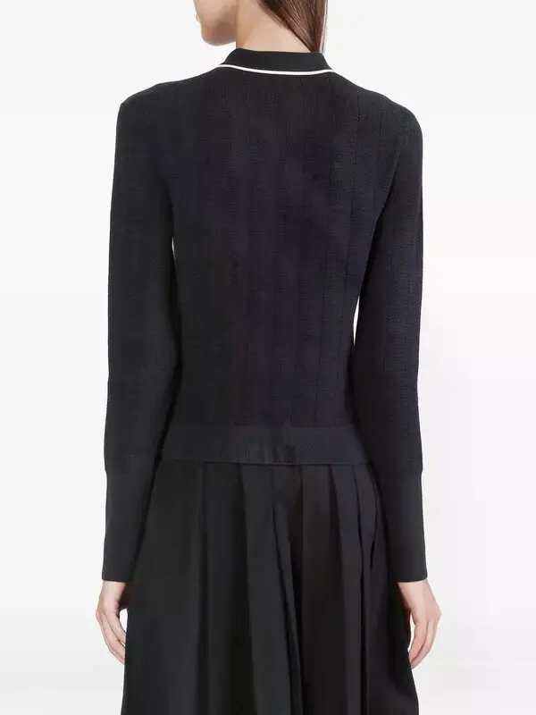 Fred Perry Textured-knit Long-sleeve Polo Top