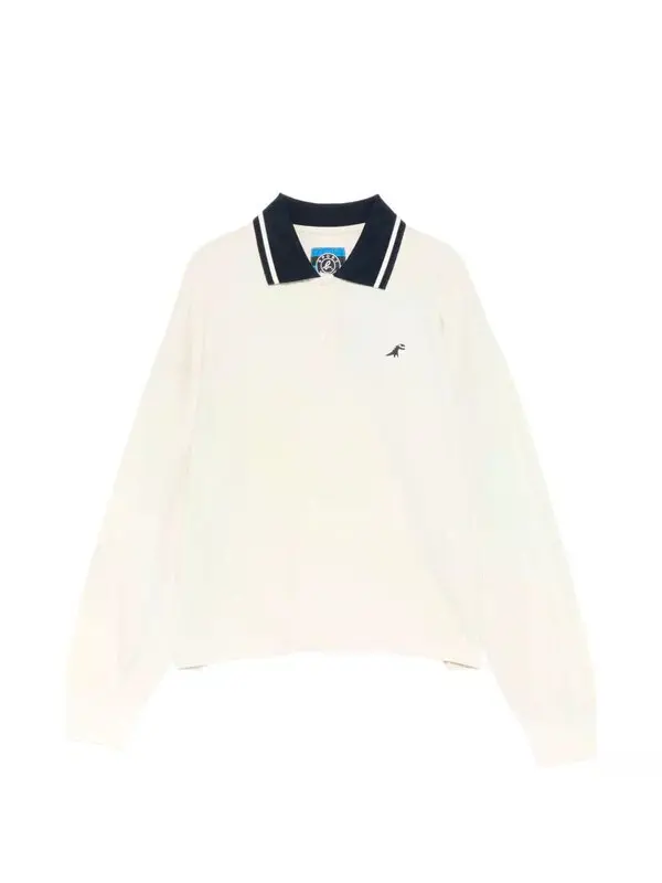 AGNES B. Dinosaur-embroidered Long-sleeves Polo Shirt