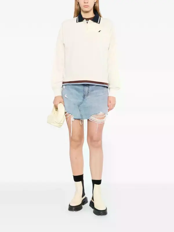 AGNES B. Dinosaur-embroidered Long-sleeves Polo Shirt