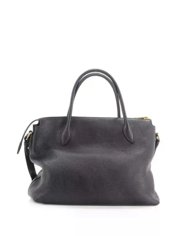 Prada Dual Strap Zip Tote Vitello Daino Medium Satchel - Black