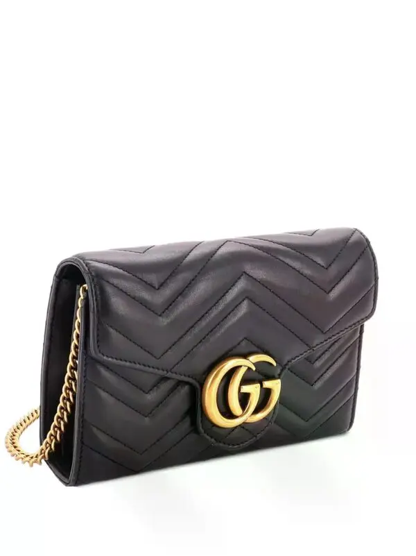 Gucci Gg Marmont Chain Wallet Matelasse Leather Mini Crossbody Bag - Black