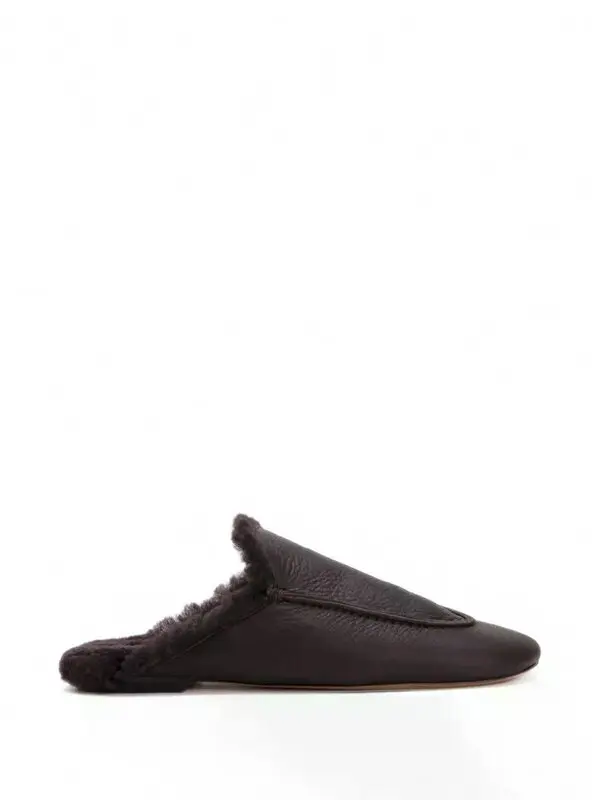 ODISSI Lio Fur-lined Leather Mules - Brown