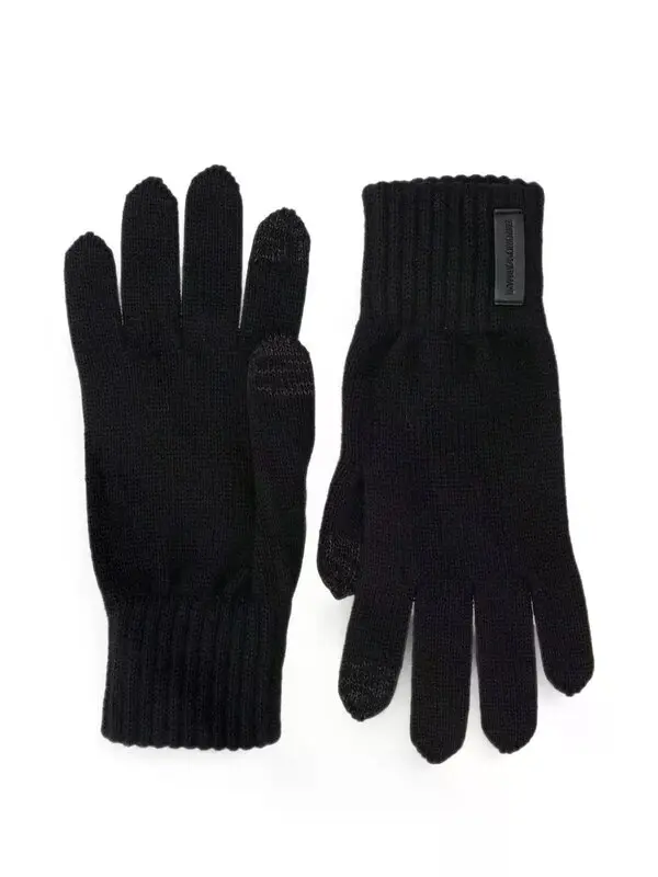 Emporio Armani Logo-patch Knitted Gloves - Black