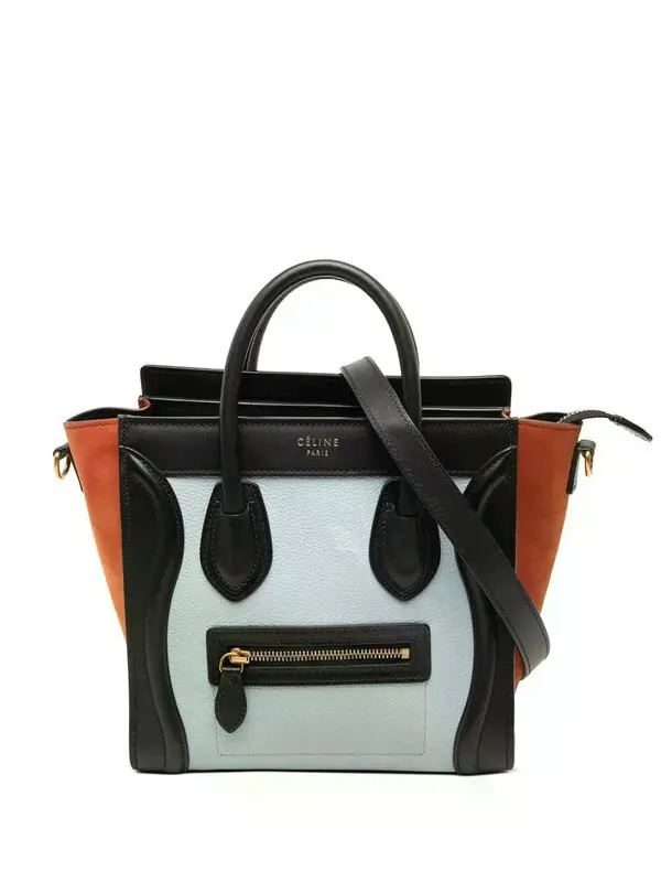 Celine 2016 Nano Tricolor Nubuck And Drummed Calfskin Luggage Tote Satchel - White