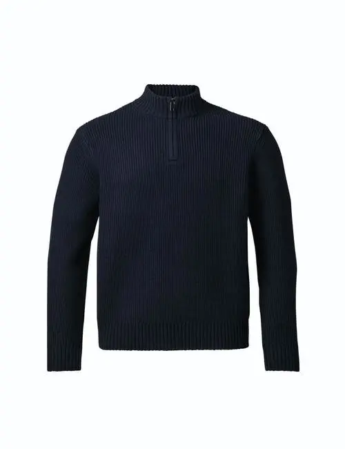CHARLES TYRWHITT Chunky Merino Zip Neck Sweater - Navy
