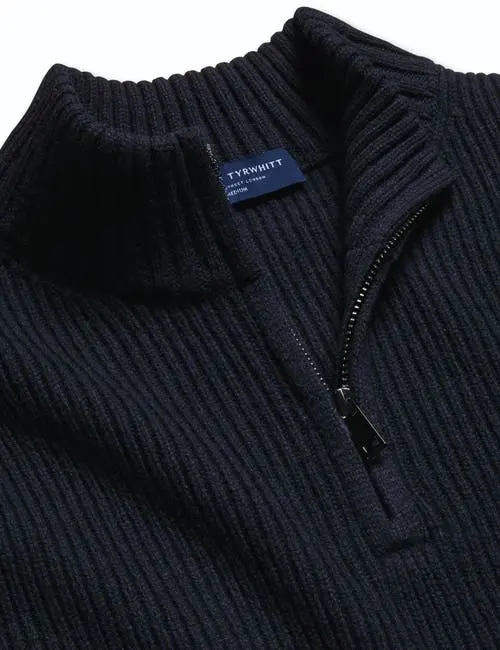 CHARLES TYRWHITT Chunky Merino Zip Neck Sweater - Navy