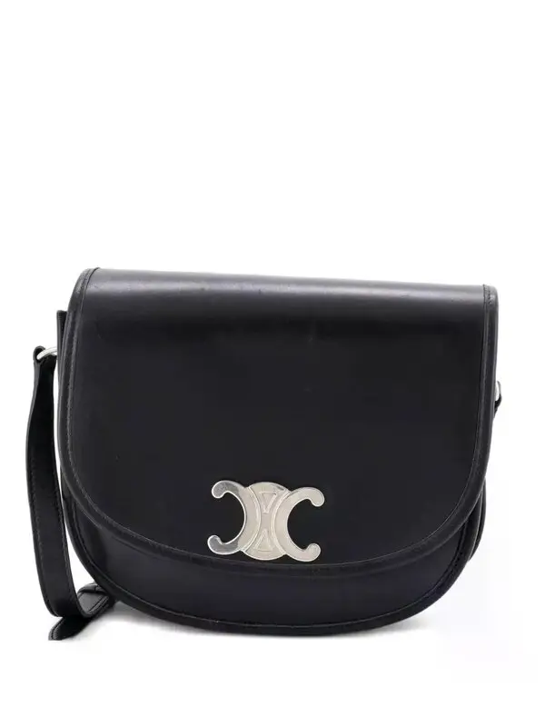 Celine Besace Triomphe Shoulder Bag Leather Medium Crossbody Bag - Black