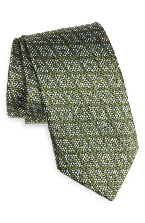David Donahue Geo Pattern Silk Tie - Hunter