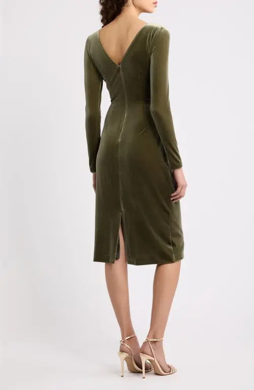 Eliza J Bateau Neck Velvet Sheath Dress - Olive