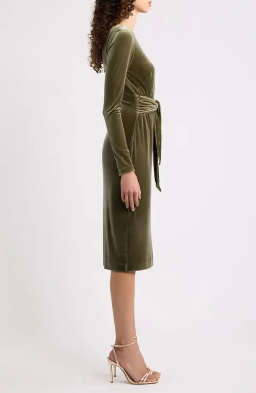 Eliza J Bateau Neck Velvet Sheath Dress - Olive