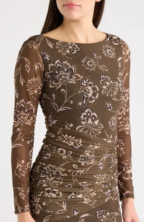 Eliza J Paisley Long Sleeve Mesh Maxi Dress