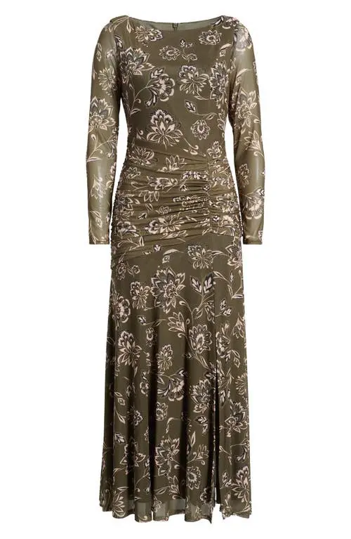 Eliza J Paisley Long Sleeve Mesh Maxi Dress