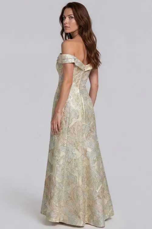 Rene Ruiz Collection Off The Shoulder Floral Jacquard Gown