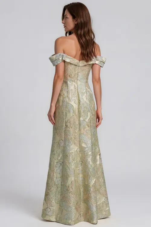 Rene Ruiz Collection Off The Shoulder Floral Jacquard Gown