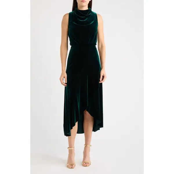 Vince Camuto Cowl Neck Velvet Midi Dress - Hunter