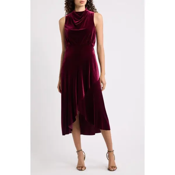 Vince Camuto Cowl Neck Velvet Midi Dress - Wine