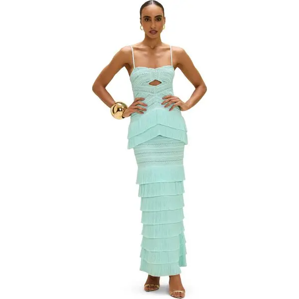 PatBO Clara Fringe Maxi Dress - Light Blue