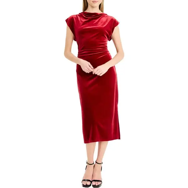 Maggy London Softly Draped Velvet Midi Dress - Rhythmic Red