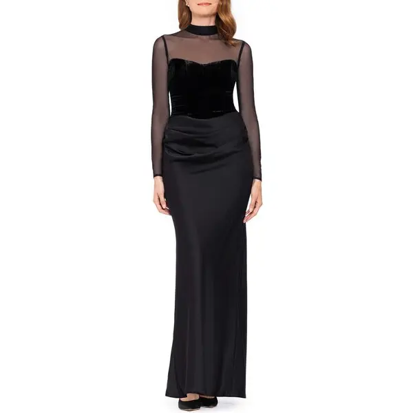 Betsy & Adam Long Sleeve Mixed Media Dress