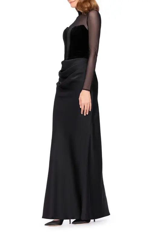 Betsy & Adam Long Sleeve Mixed Media Dress