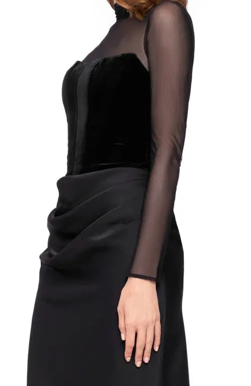 Betsy & Adam Long Sleeve Mixed Media Dress