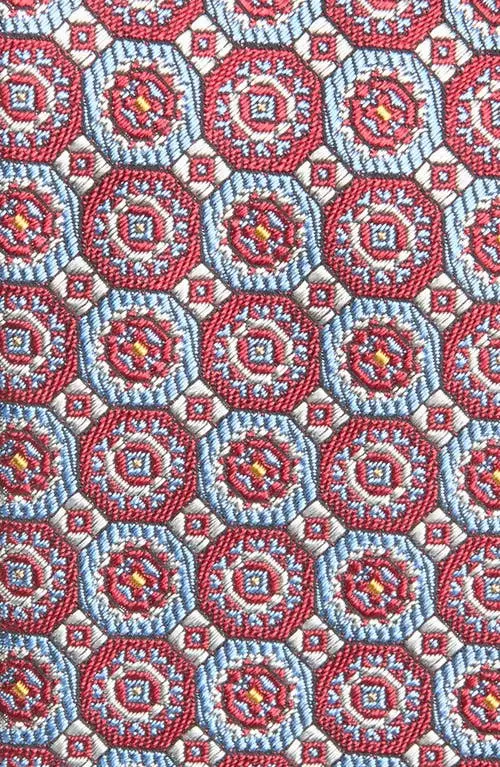 David Donahue Neat Medallion Jacquard Silk & Cotton Tie - Red