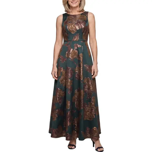Alex Evenings Sleeveless Jacquard Cocktail Dress