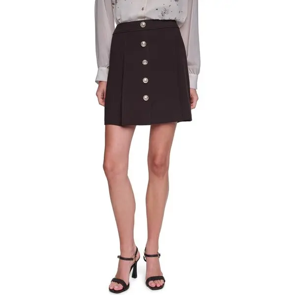 Karl Lagerfeld Paris Button Detail Skirt - Chocolate