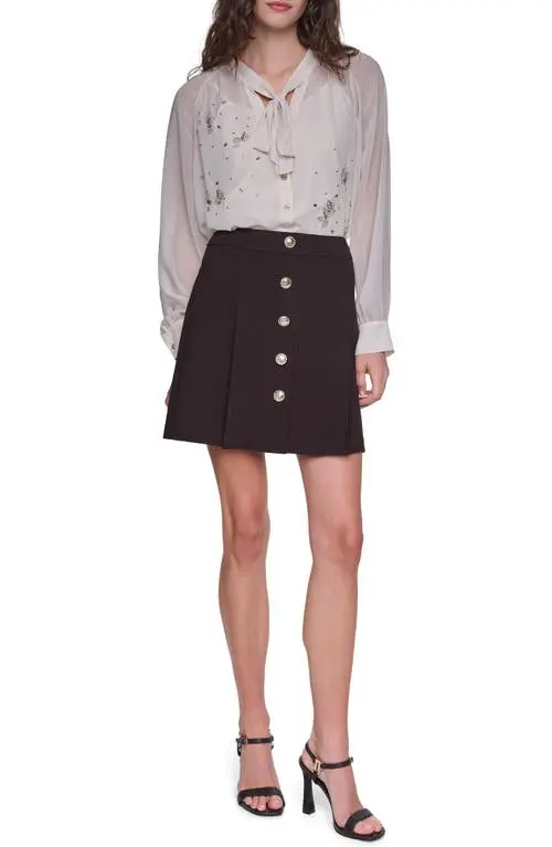 Karl Lagerfeld Paris Button Detail Skirt - Chocolate