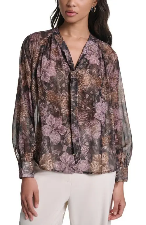 Karl Lagerfeld Paris Foil Chiffon Tie Neck Top