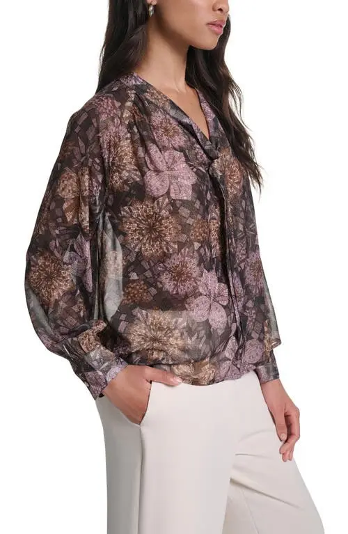 Karl Lagerfeld Paris Foil Chiffon Tie Neck Top