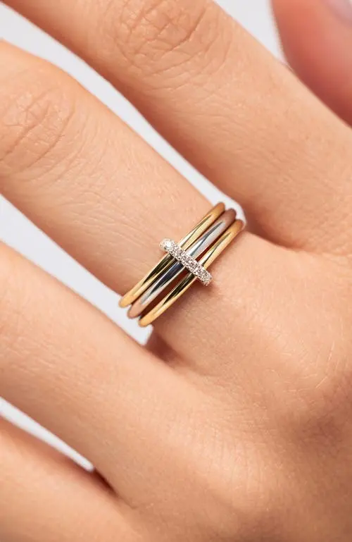 ANA LUISA Solid Yellow Goldtwo Tone Trio Diamond Link Ring