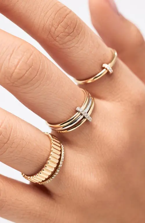 ANA LUISA Solid Yellow Goldtwo Tone Trio Diamond Link Ring