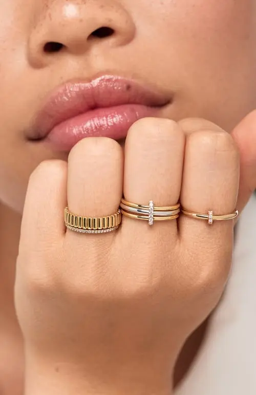 ANA LUISA Solid Yellow Goldtwo Tone Trio Diamond Link Ring