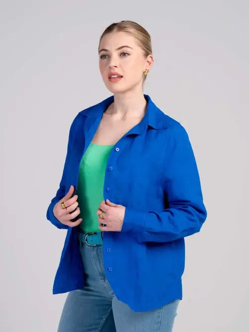 KETTLEWELL Relaxed Fit Long Sleeve Linen Shirt - Cobalt