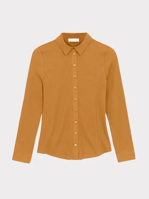 KETTLEWELL Fitted Long Sleeve Cotton Ribbed Shirt - Ginger