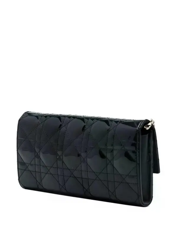 Dior 2015 Patent Cannage Lady Wallet On Chain Crossbody Bag - Black
