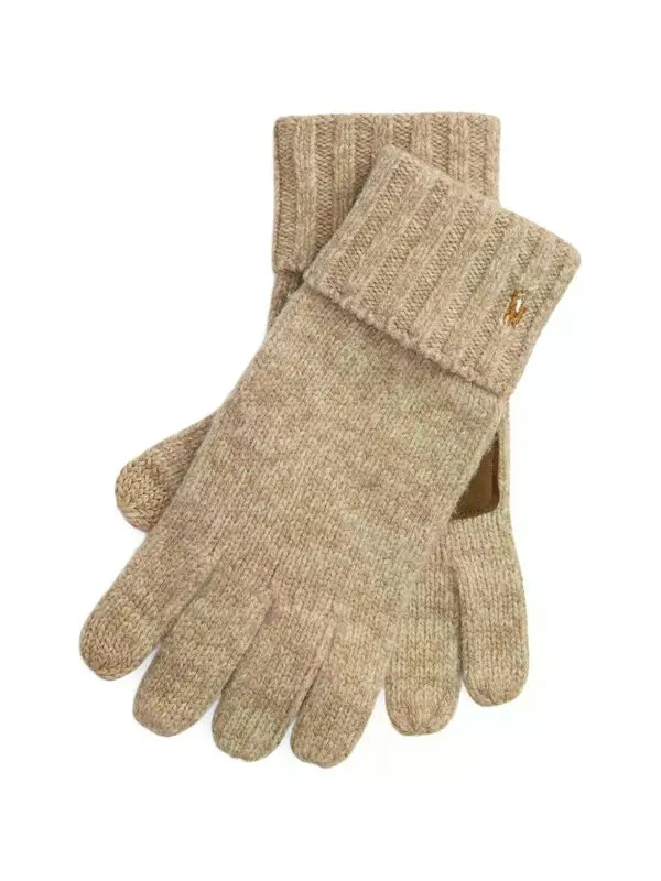 Polo Ralph Lauren Logo-embroidered Ribbed-knit Gloves - Neutrals